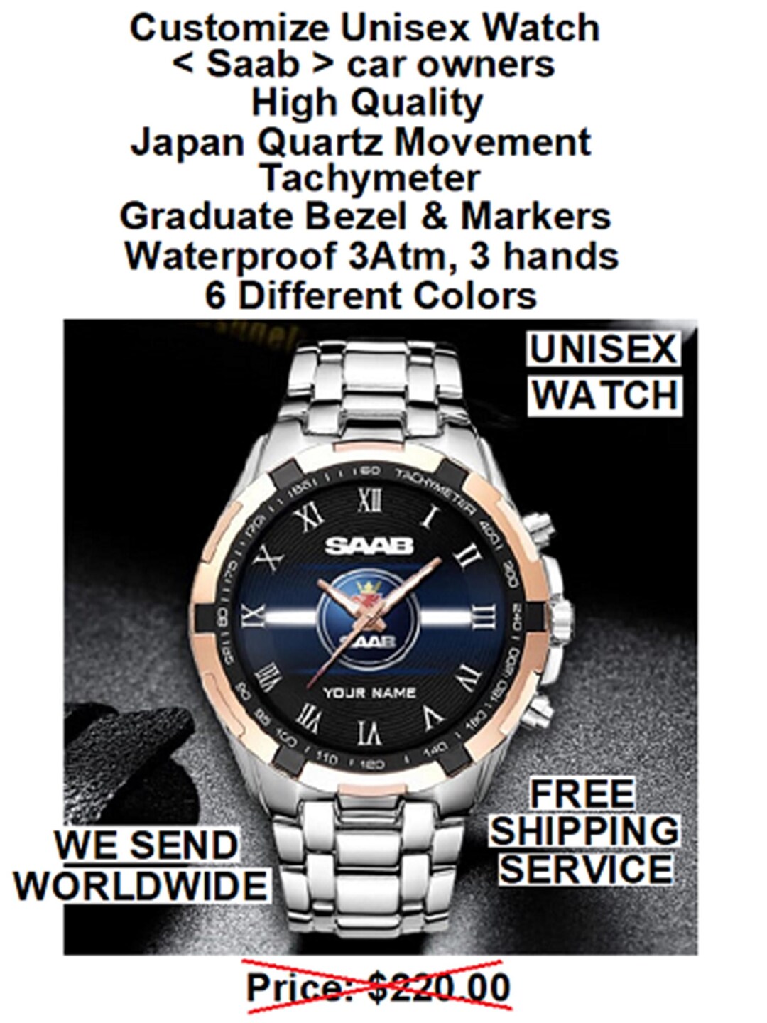 Personalized Saab Car Logo Watch Customized With Name/text Gift ...