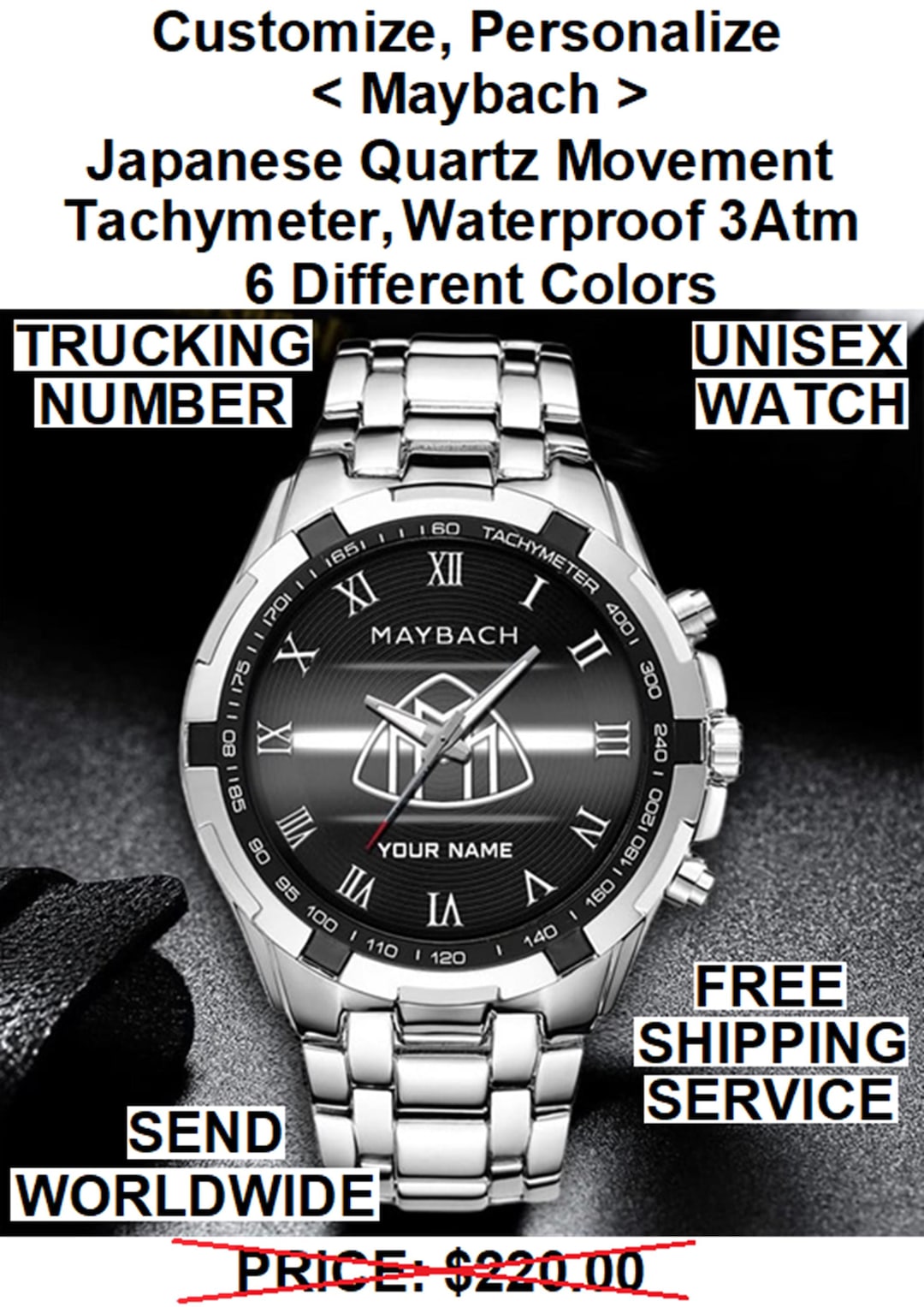 Personalized Maybach Car Logo Watch Customized With Name/text Gift for ...