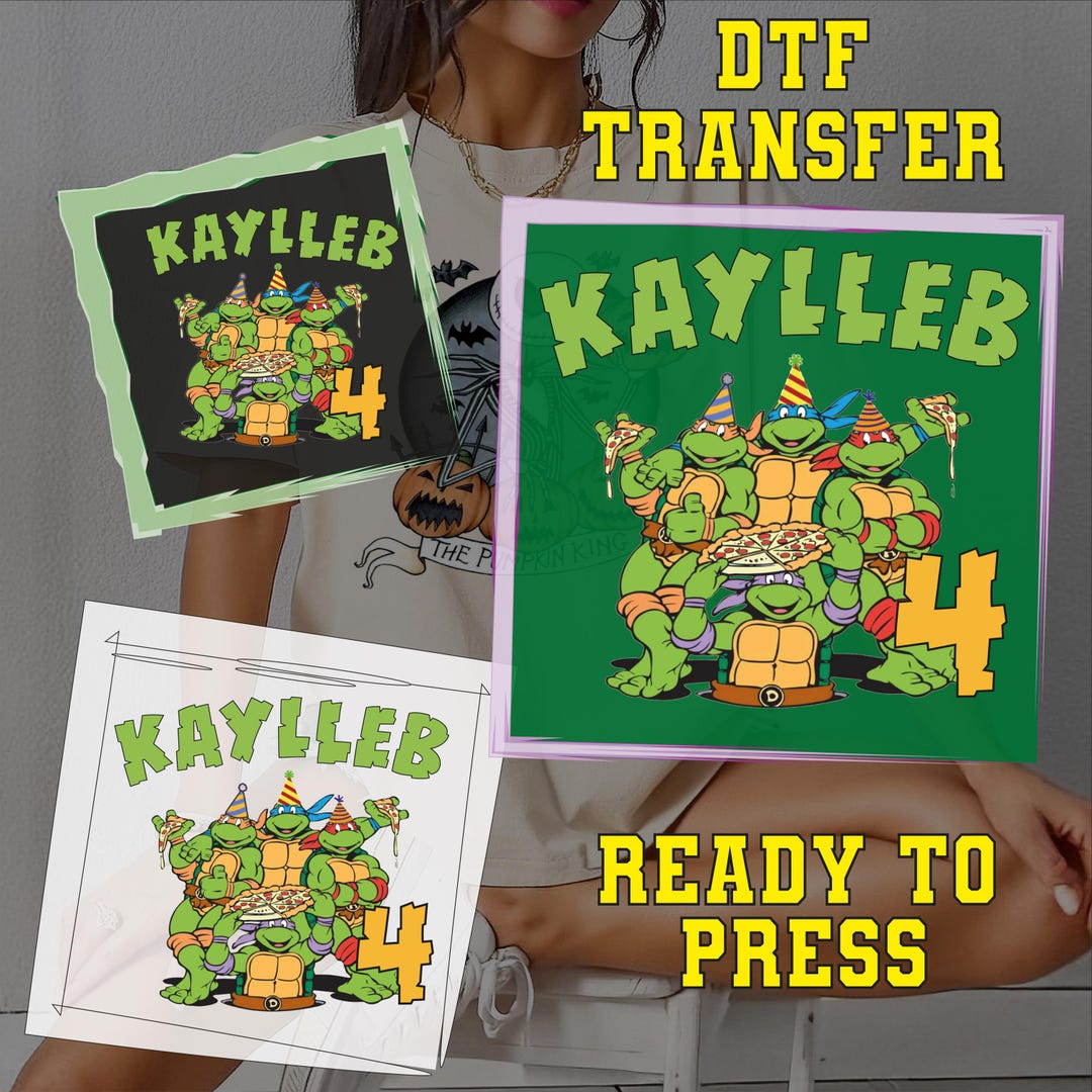 Custom Pizza Turtle Birthday DTF Heat Transfer: Personalized Name - Etsy