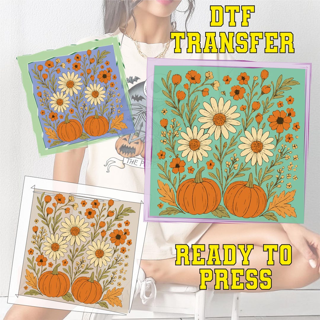 Floral Pumpkin Fall DTF Transfer: Ready to Press Heat Transfer - Etsy