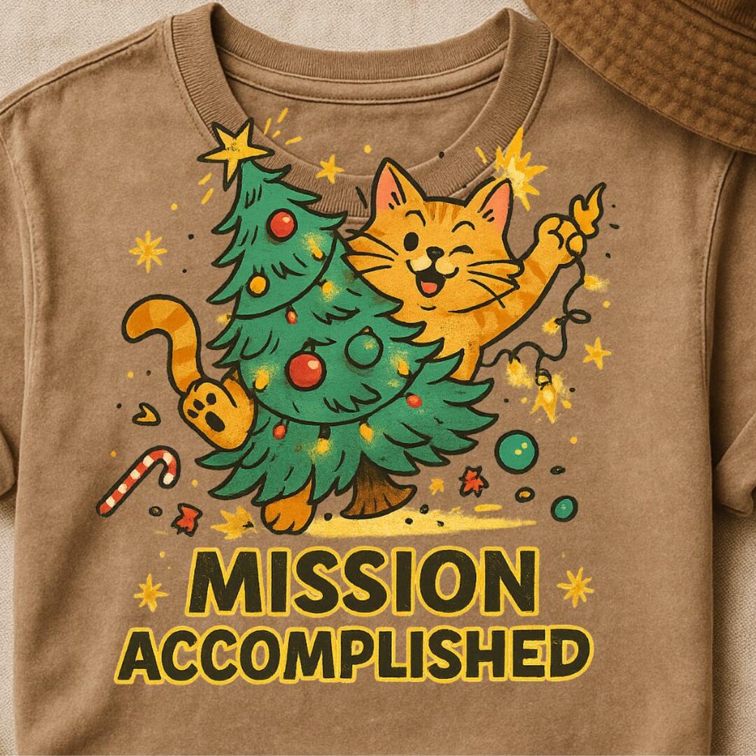 Funny Christmas Cat PNG | Mission Accomplished Meme Clipart (digital ...