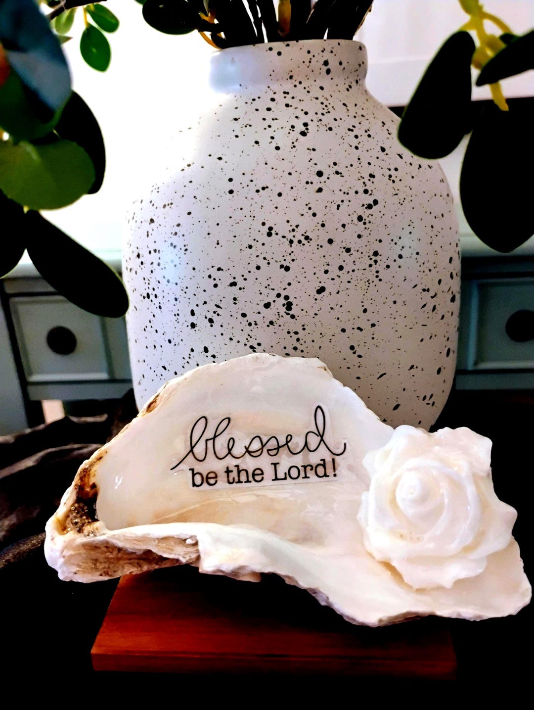 Oyster Shell Bible Verse Art: "blessed Be the Lord" on Wood Base - Etsy