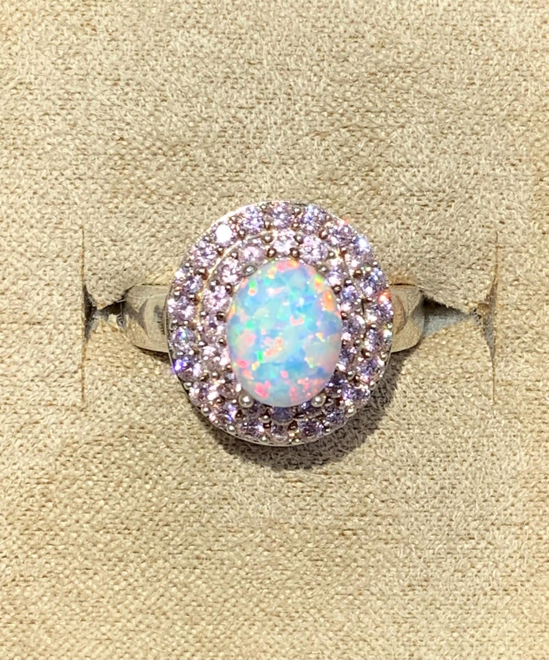 JTV .925 Sterling Silver Lab Created Pink Opal Ring - Etsy