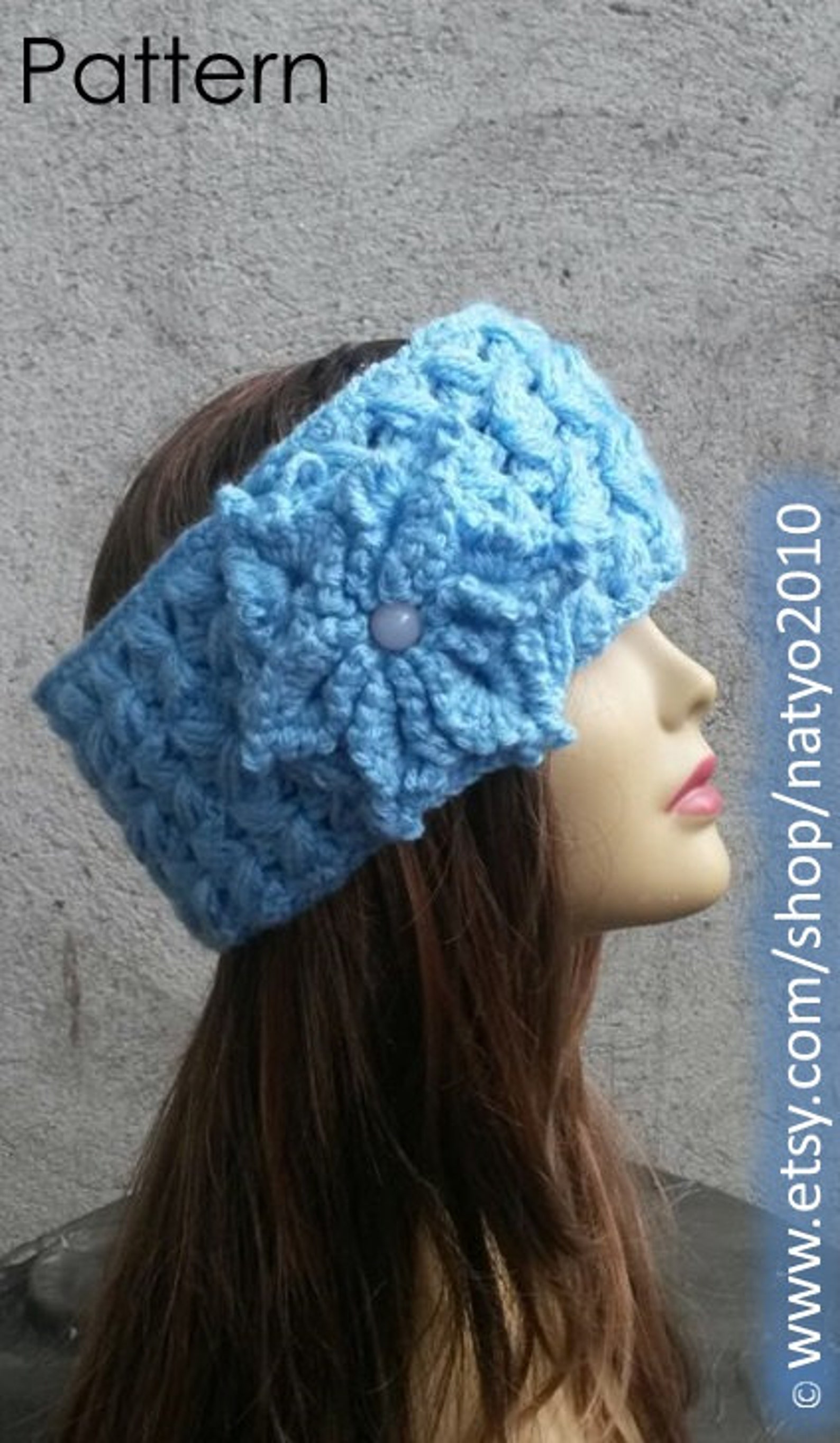INSTANT DOWNLOAD Blue Braids Earwarmer Headband With Flower | Etsy