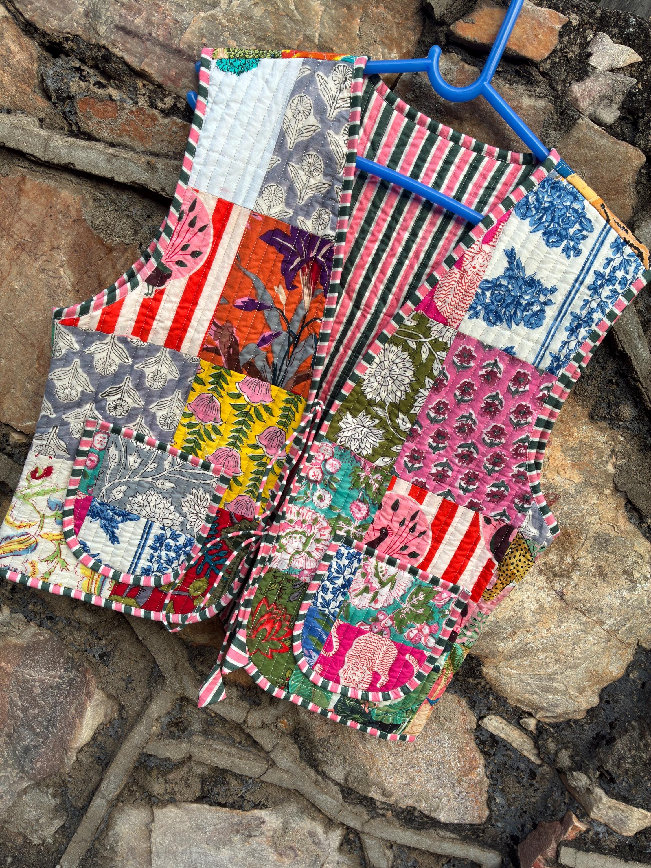 Handmade Patchwork Quilted Vest | Reversible Cotton Kantha Waistcoat - Etsy