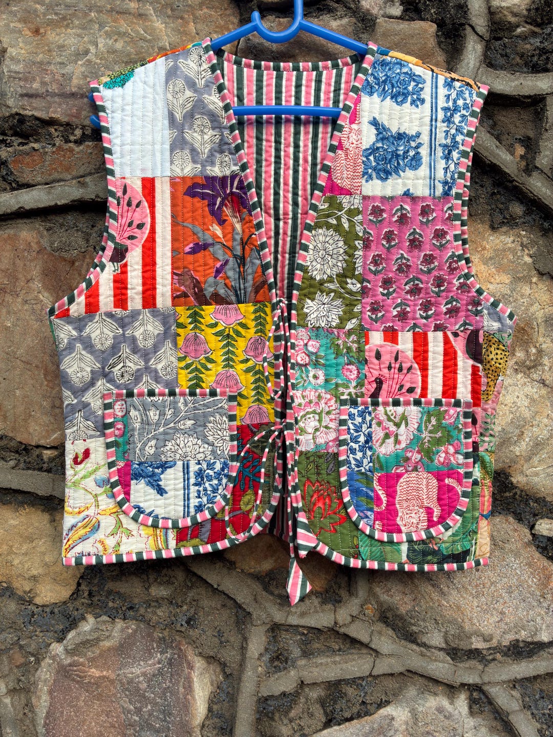 Handmade Patchwork Quilted Vest | Reversible Cotton Kantha Waistcoat - Etsy