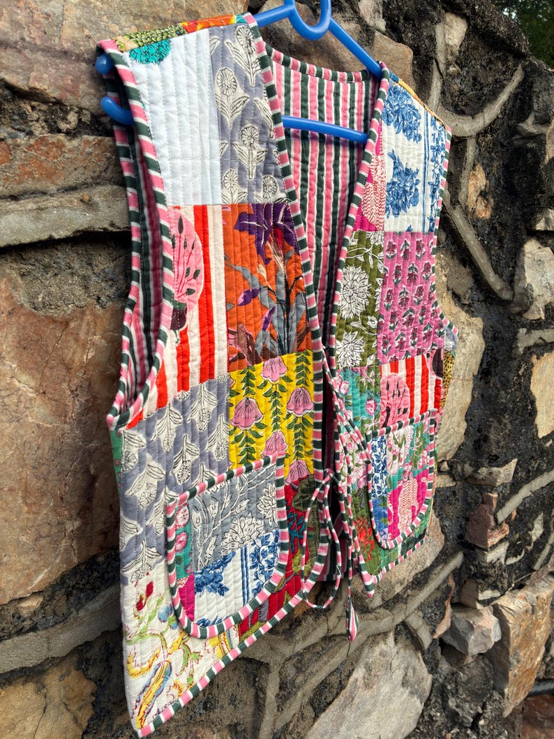 Handmade Patchwork Quilted Vest | Reversible Cotton Kantha Waistcoat - Etsy