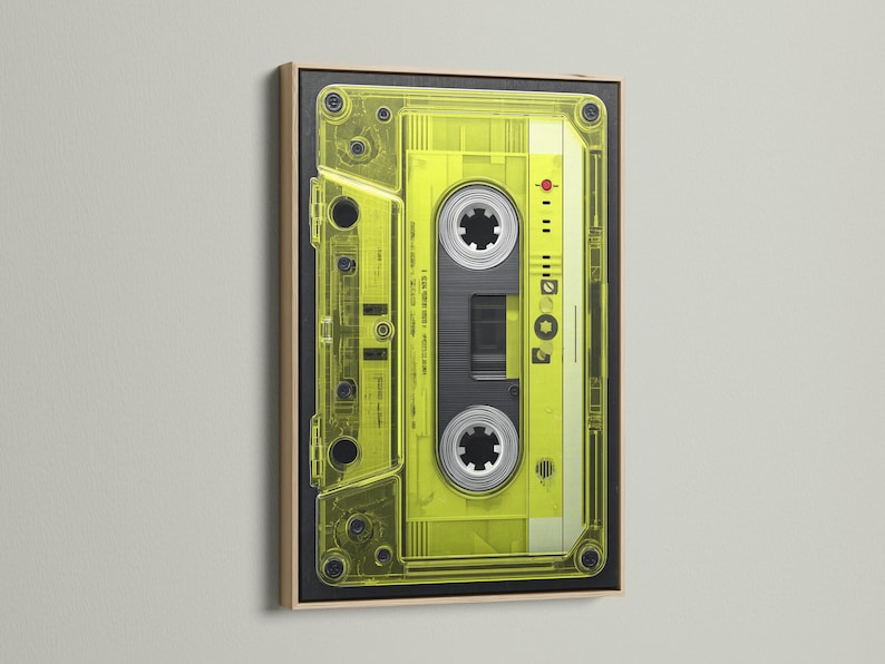 Lime Green Cassette Tape Canvas Art - Retro 80s Music Print, Vintage ...