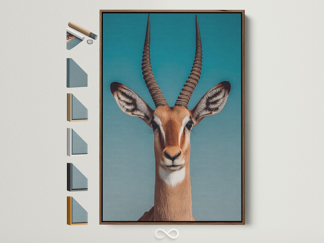 Gazelle Art Print - Teal Sky Animal Portrait, Wildlife Canvas Art ...