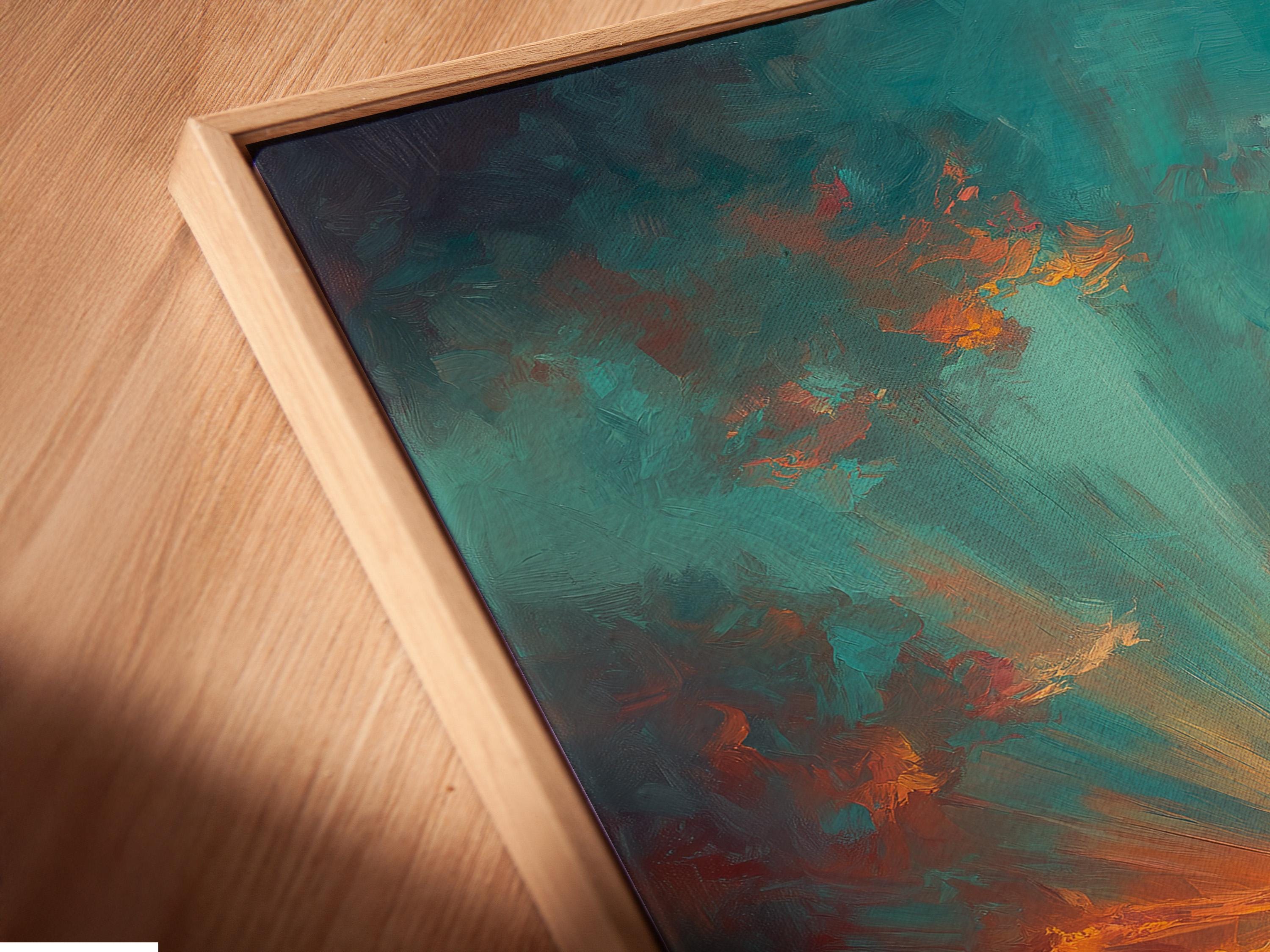 Teal & Copper Sunset Canvas Print - Coastal Seascape Painting, Abstract ...