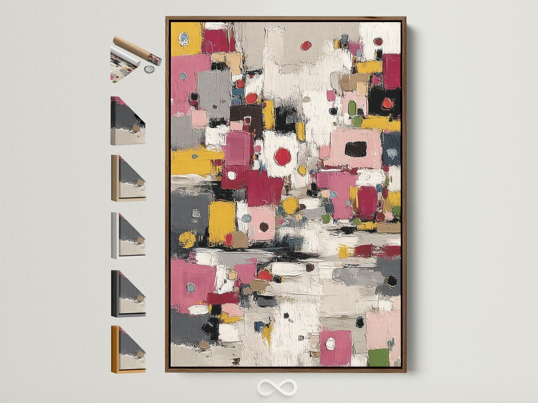 Geometric Blocks Abstract Art Print - Pink Grey Yellow Neutral Wall ...