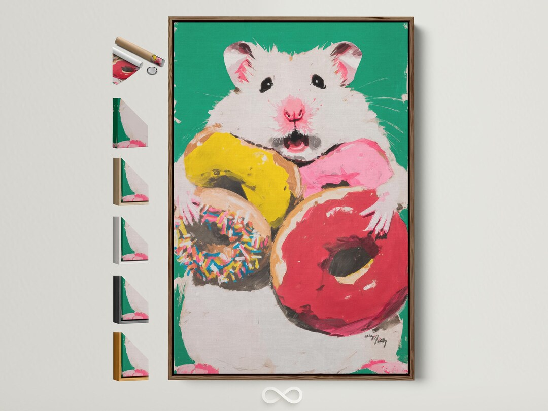 Funny Hamster Art Print - Cute Pet Canvas, Donut Wall Decor, Playful ...