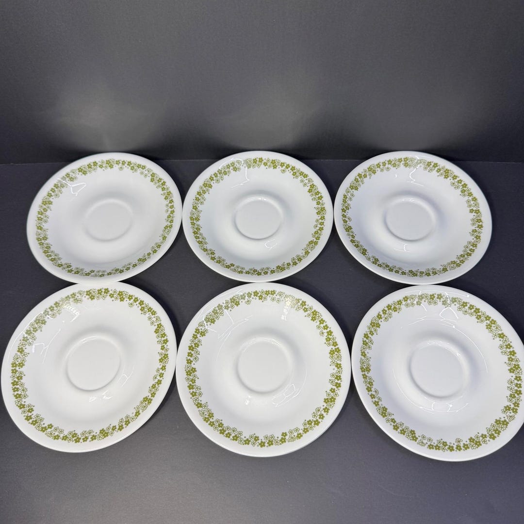 Corelle Spring Blossom Green Saucers Set of 6 Crazy Daisy Vintage ...