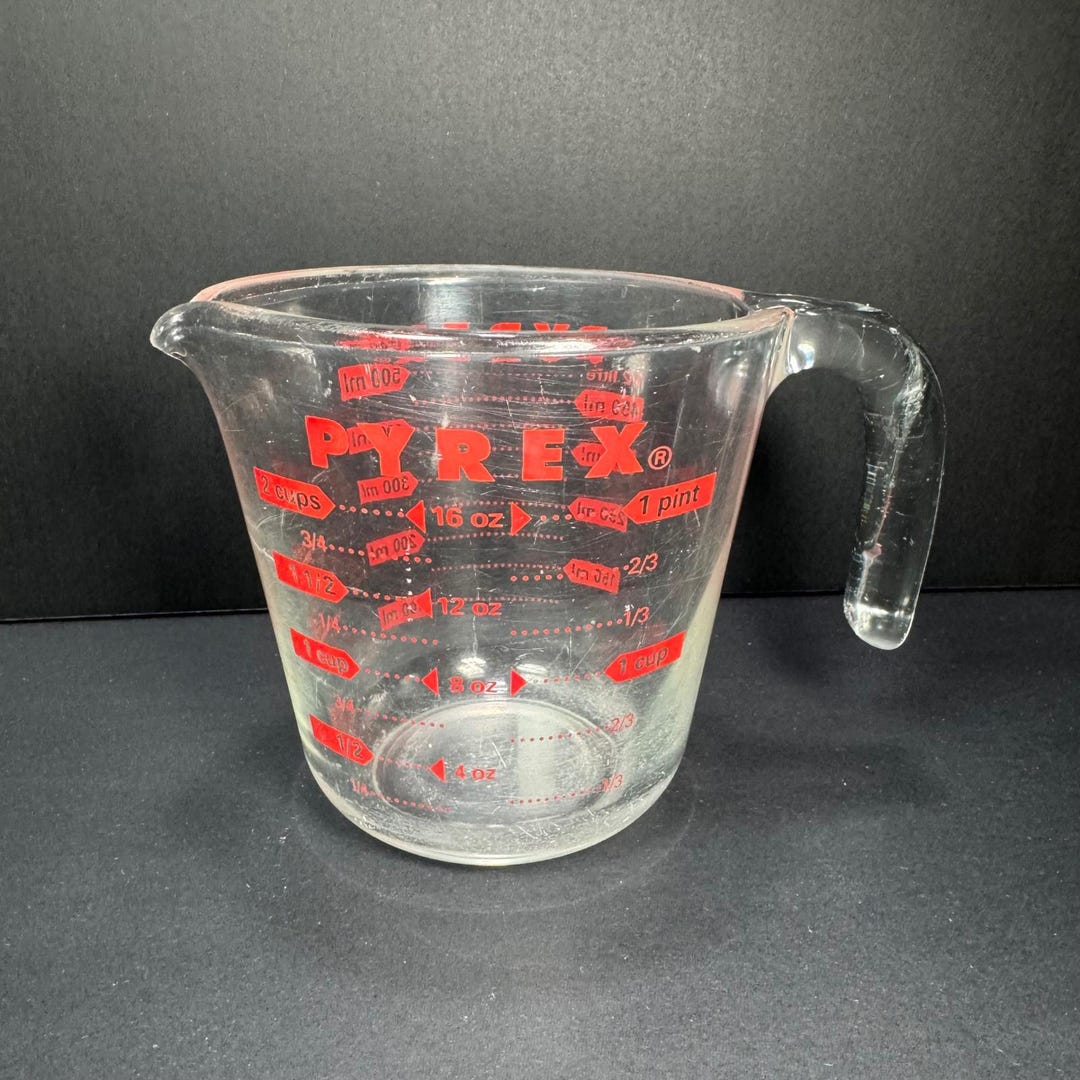 Vintage Pyrex Glass Measuring Cup Red Markings 2 Cup 1 Pint 500ml Clear ...