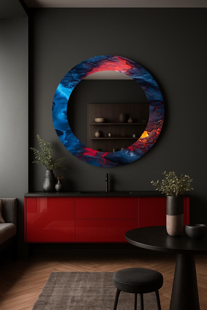 Printed Tempered Glass Round Wall Mirror – Modern Art Decor (100 Cm) - Etsy
