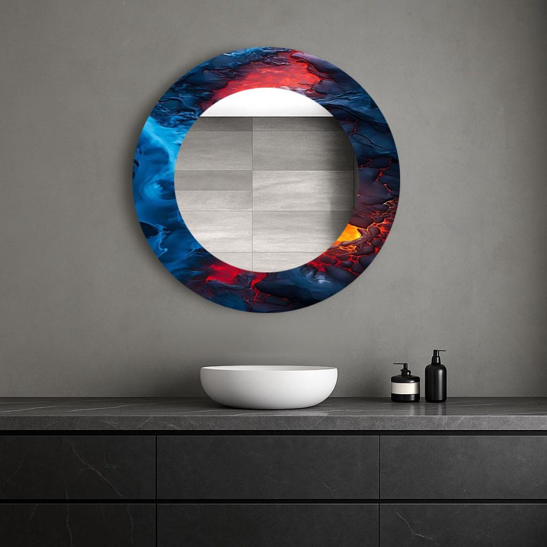 Printed Tempered Glass Round Wall Mirror – Modern Art Decor (100 Cm) - Etsy
