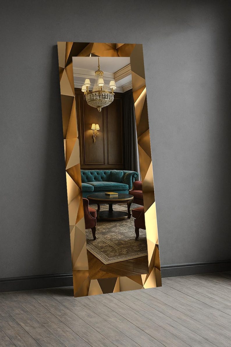 Luxury Tempered Glass Wall Mirror, Geometric Gold Frame - Etsy