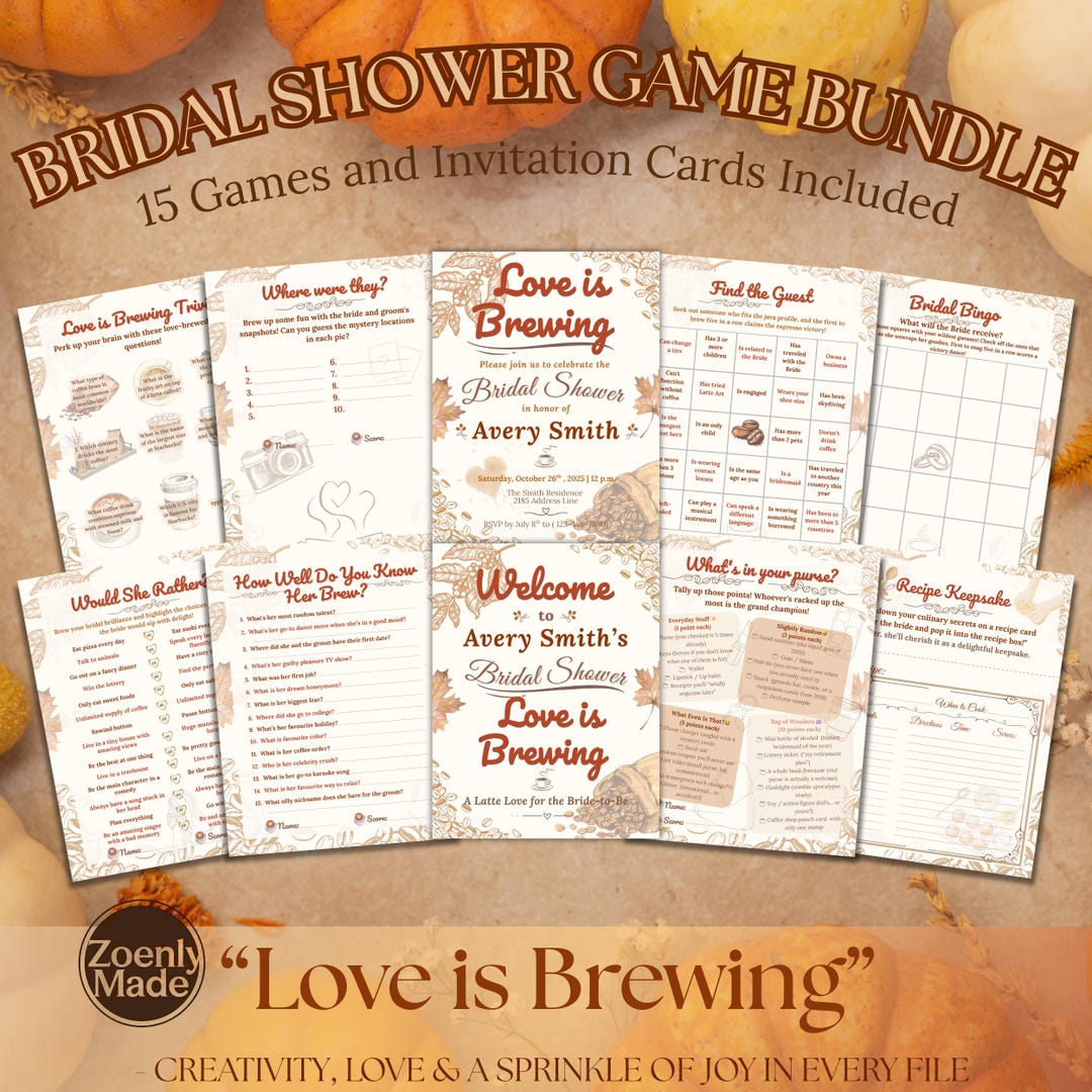 Love is Brewing Fall Bridal Shower Games | Coffee Theme Bundle ...