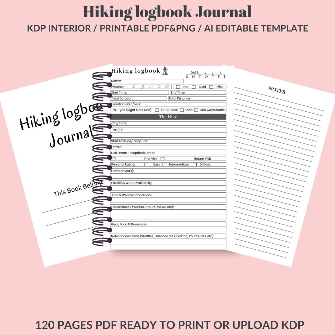 Hiking Logbook Journal PDF – Printable Trail Record Book, Outdoor ...
