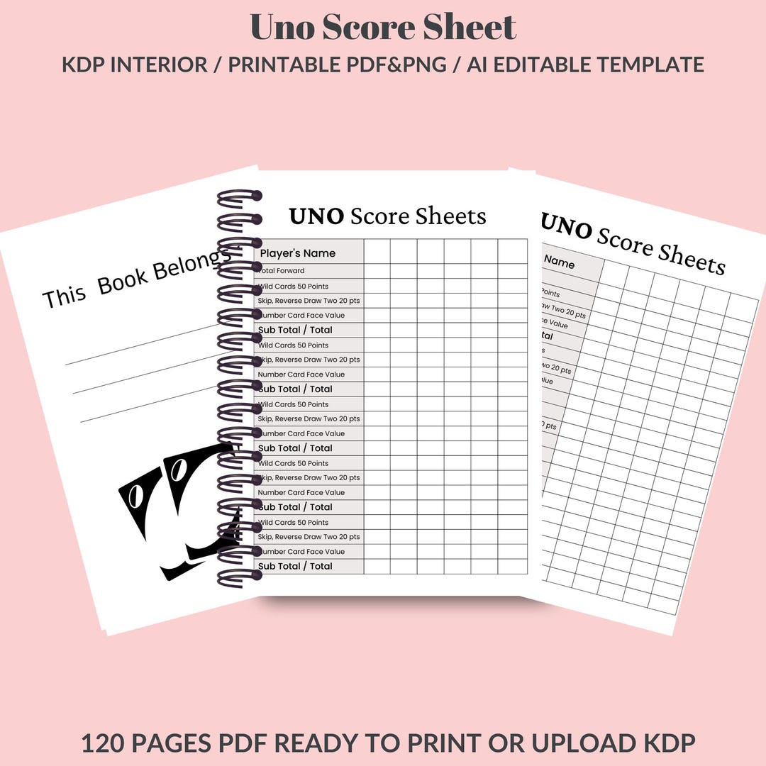 Uno Score Sheeting Log Book – Printable Card Game Scoreboard, Canva ...