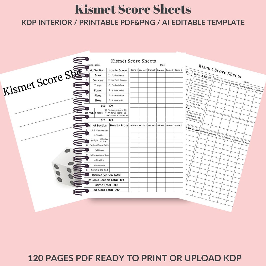 Kismet Score Sheet PDF – Printable Dice Game Scorecard, Yahtzee Style ...