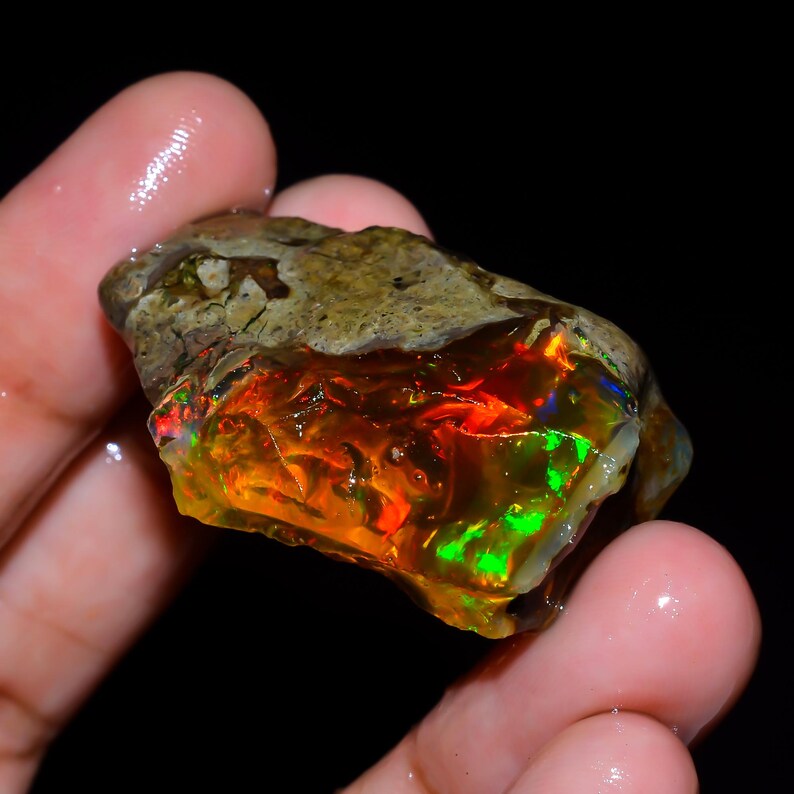Natural Ethiopian Crystal Opal Rough – Flashy Multi Fire Oil Opal Raw ...