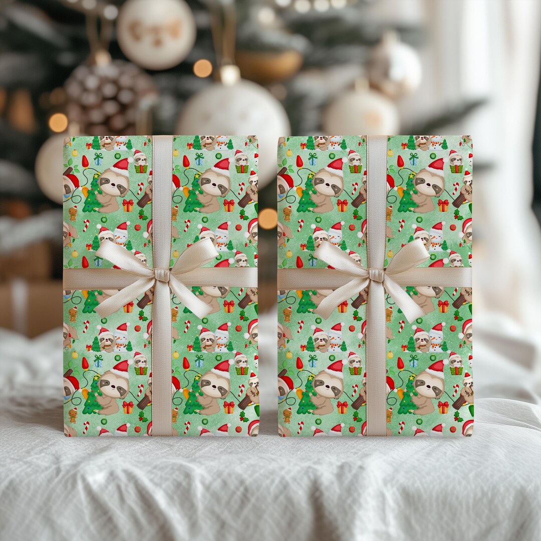 Sloth Christmas Wrapping Paper Vintage Christmas Wrapping Paper Funny ...