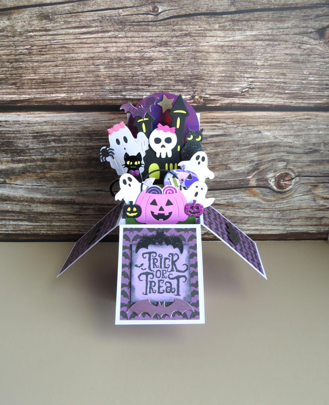 Handmade Halloween Trick or Treat Pop up Card, Ghost, Pumpkin, Greeting ...
