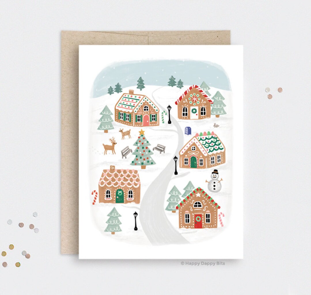 Personalized Gingerbread Christmas Cards Set or Single, Illustrated ...