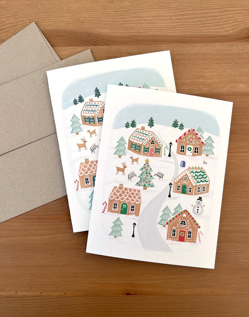 Personalized Gingerbread Christmas Cards Set or Single, Illustrated ...