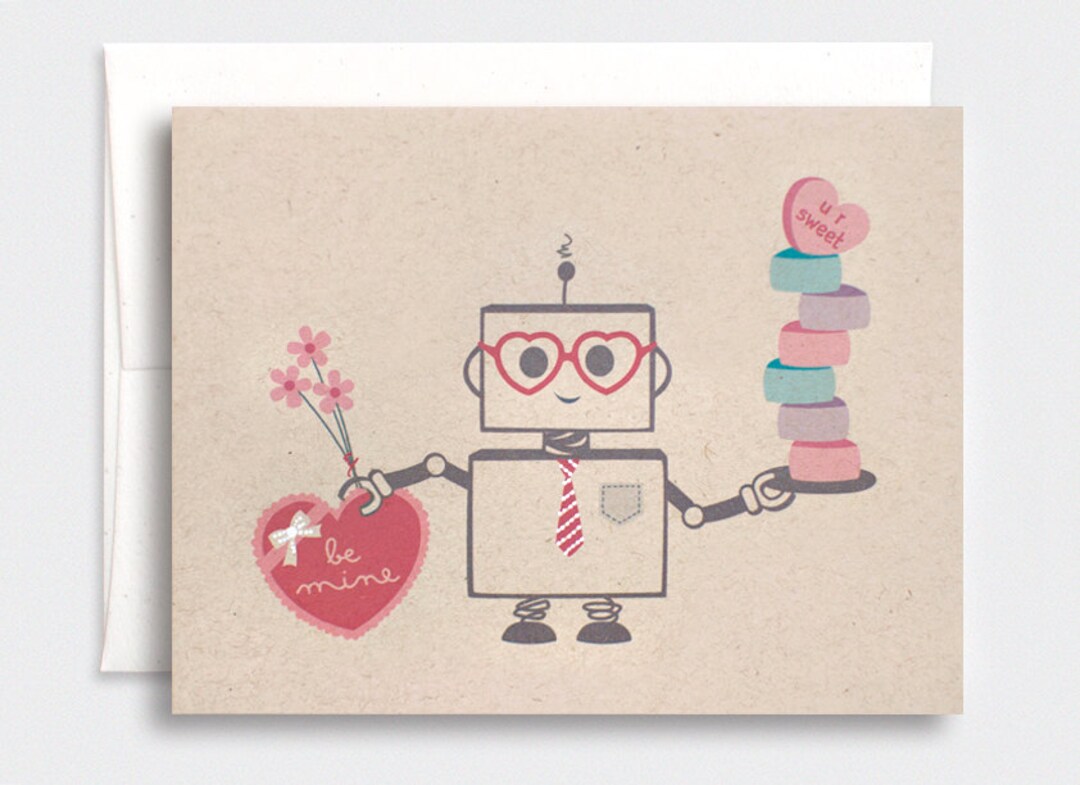 Valentines Gift for Him, Robot Valentine Cards Set or Single, Love Card ...