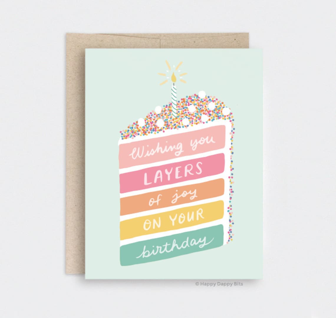 Rainbow Cake Birthday Card Cute Illustrated Layer Cake - Etsy