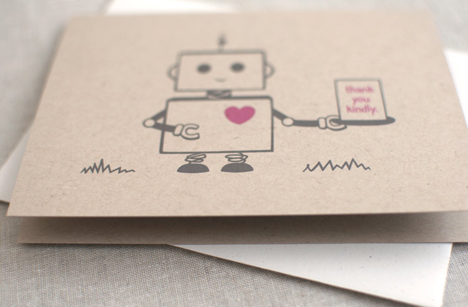 Thank You Card Cute Robot Brown Recycled Card Nerdy - Etsy