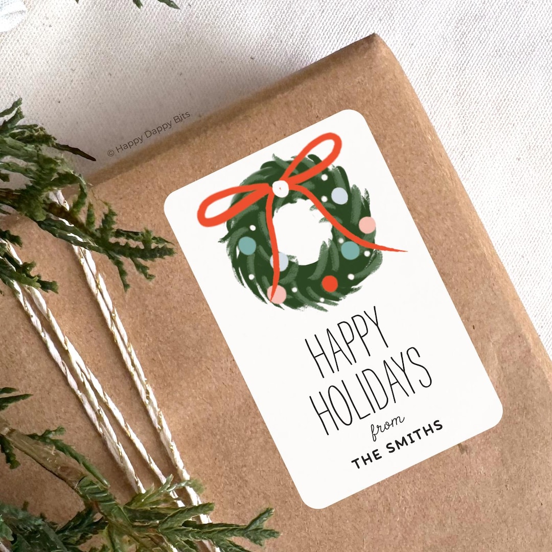 Custom Wreath Gift Tags Labels - Recycled Christmas Stickers, Christmas ...
