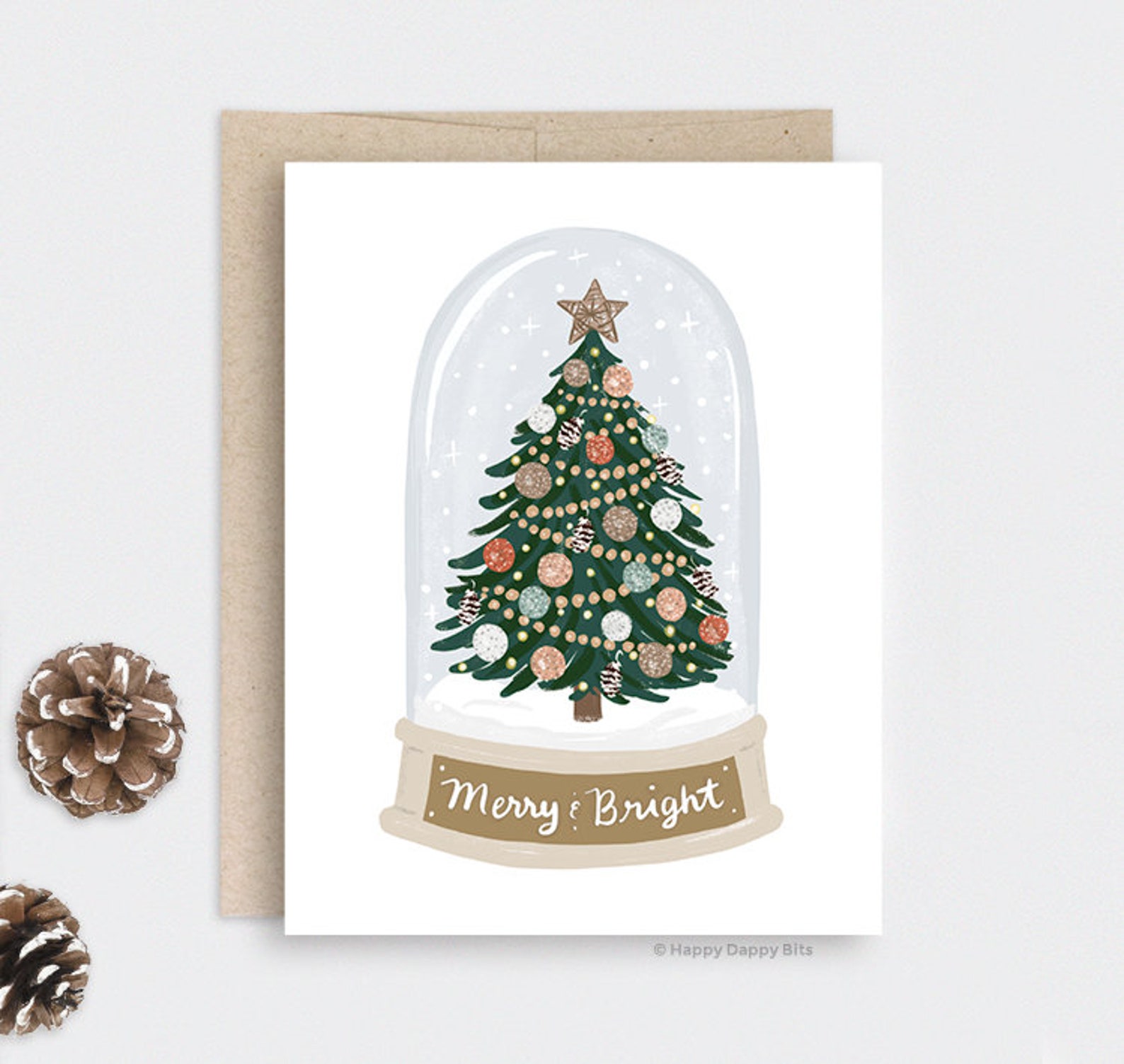 Tree Snow Globe Holiday Card Illustrated Christmas Card - Etsy