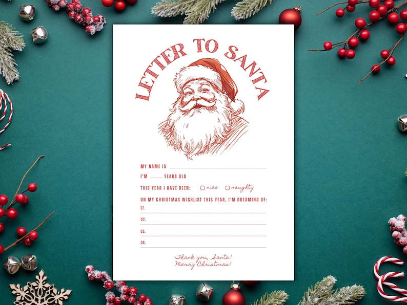 Vintage Letter to Santa Printable, Editable Christmas Letter Template ...