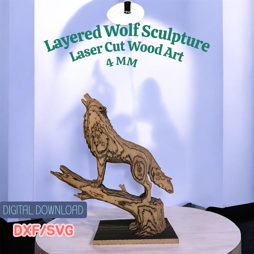 Laser Cut Wolf Sculpture | 3D Layered Wood Art (SVG DXF Digital File ...