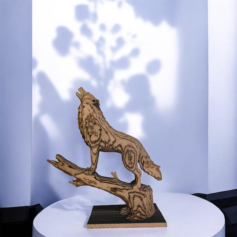 Laser Cut Wolf Sculpture | 3D Layered Wood Art (SVG DXF Digital File ...