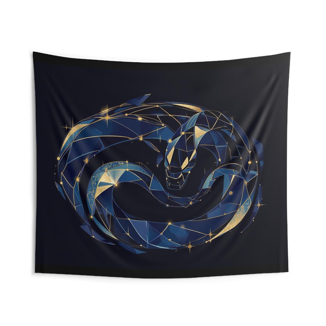 Blue Gold Water Serpent Wall Art | Cubist Mystic Snake Canvas - Etsy