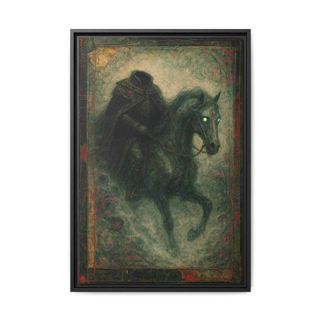 Headless Horseman Illustration Matte Canvas Framed | Gothic Rider Wall ...