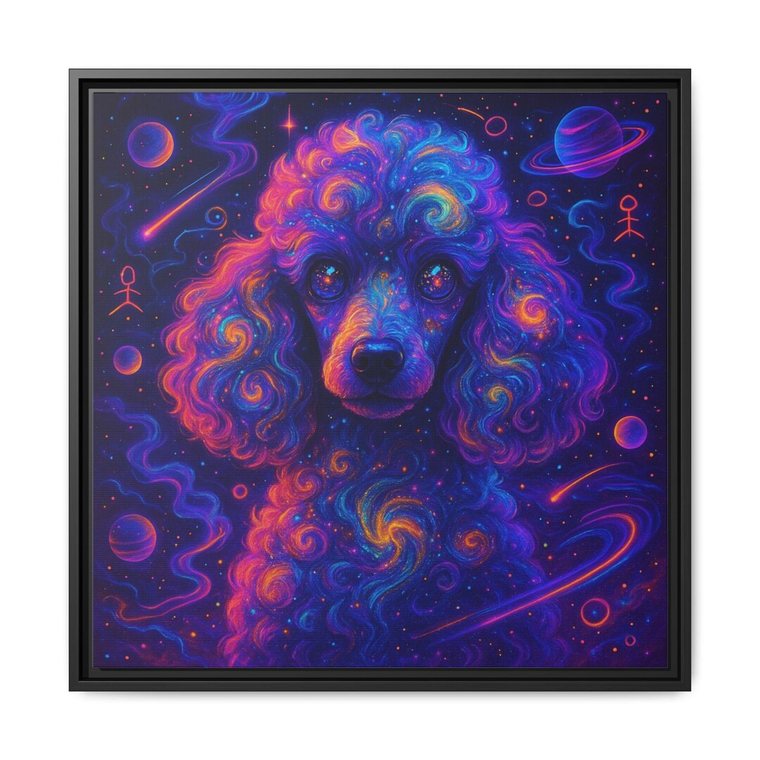 Neon Cosmic Poodle Matte Canvas Framed | Colorful Galaxy Dog Wall Art ...