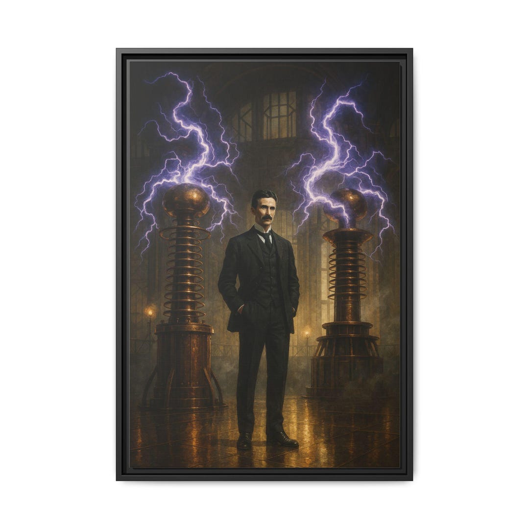 Nikola Tesla Art Print, Framed Matte Canvas Wall Decor, Vintage Science ...