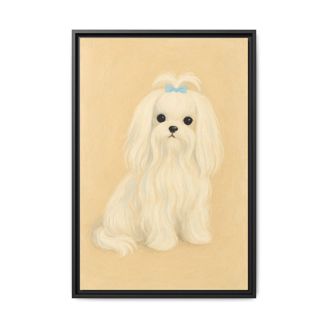 Framed Maltese Dog Portrait Canvas, Cute Pet Wall Art, Multi-color Pet ...