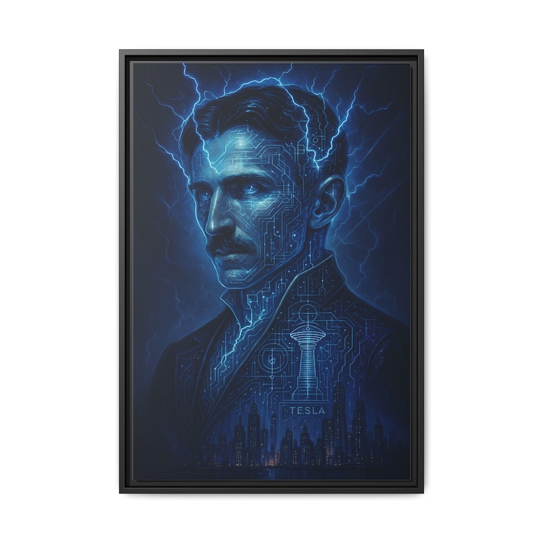 Nikola Tesla Art, Electric Tesla Print, Framed Canvas, Wall Décor for ...