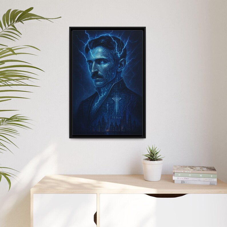 Nikola Tesla Art, Electric Tesla Print, Framed Canvas, Wall Décor for ...