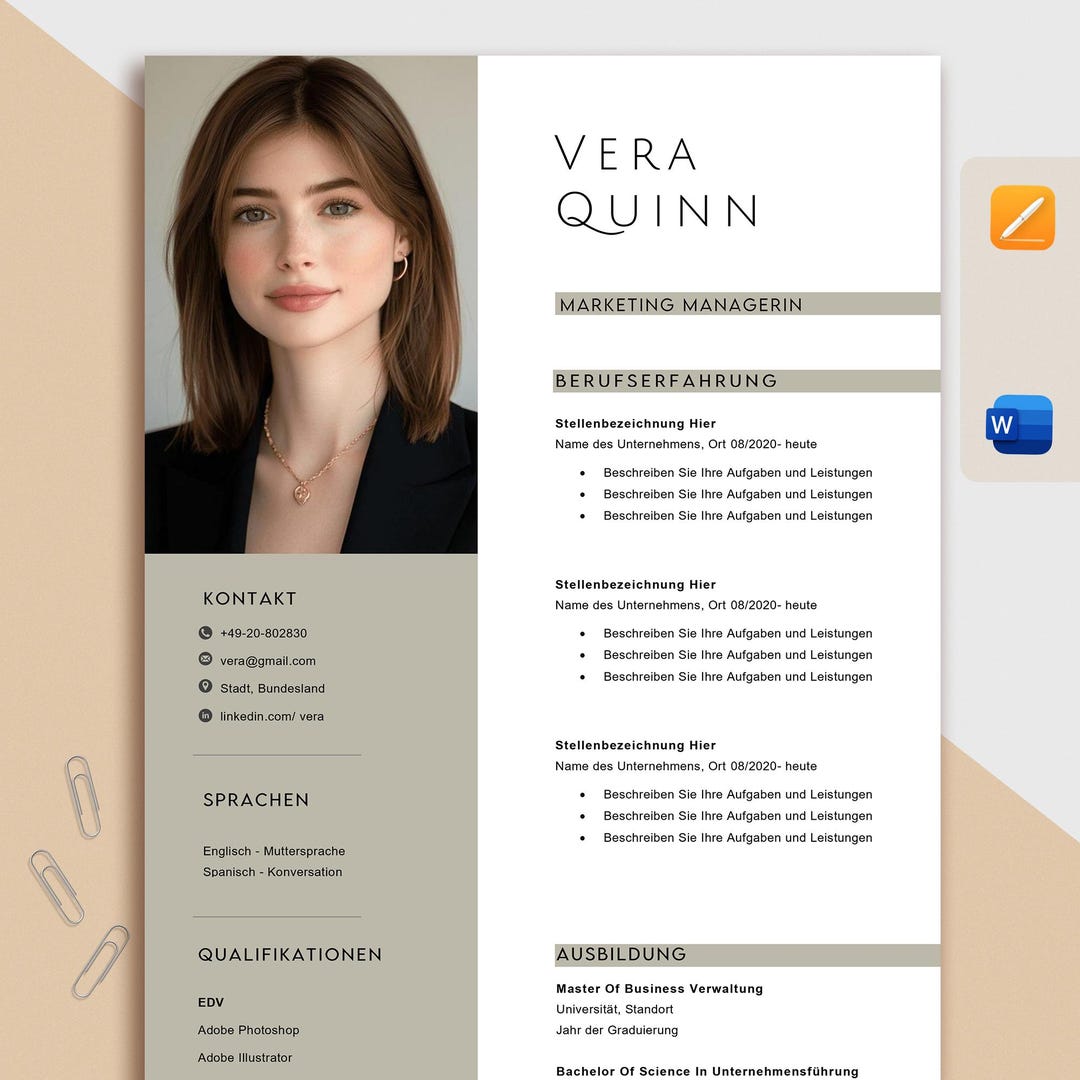 German Resume Template, Modern CV (word & Apple Pages) - Etsy