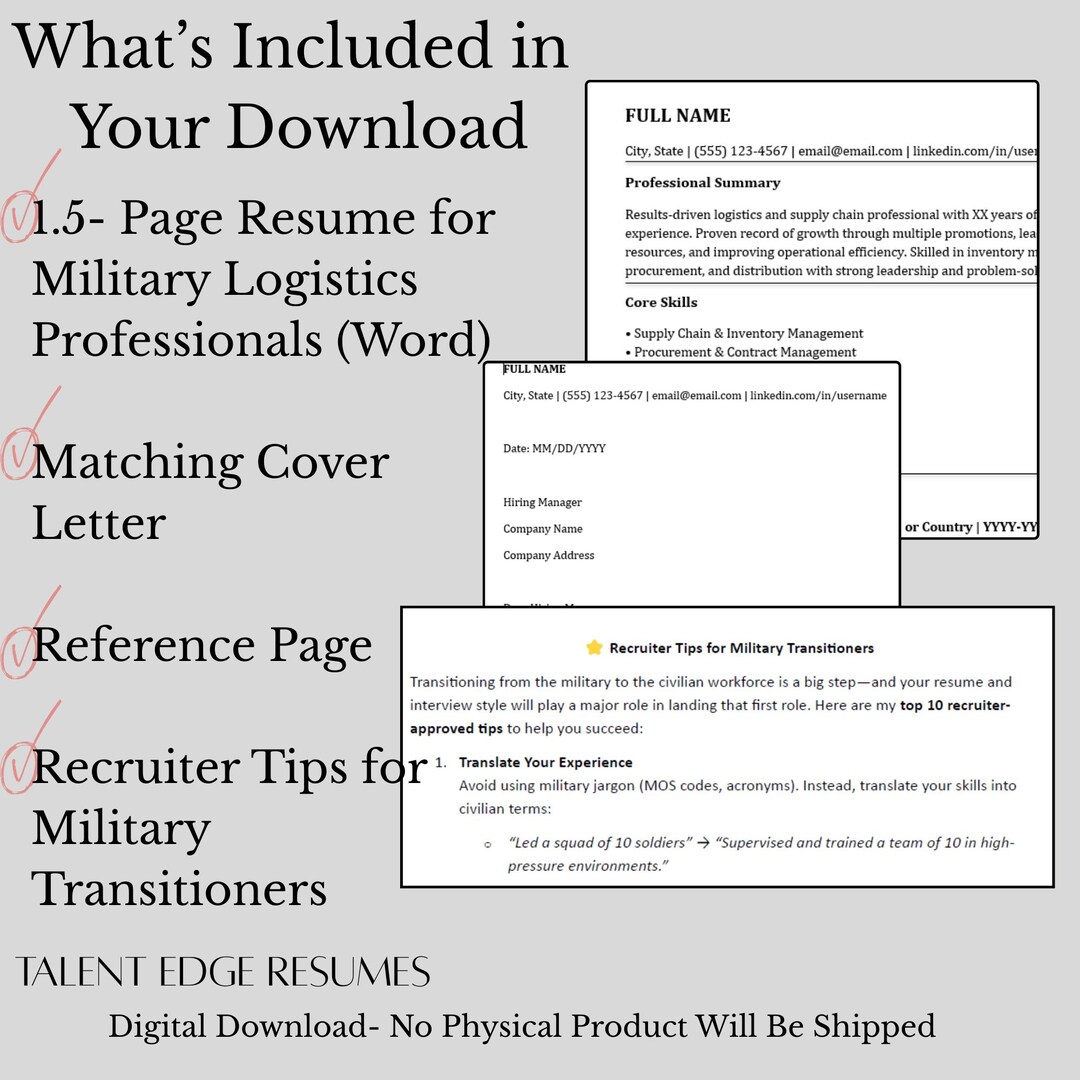 Military to Civilian Logistics Resume Template | ATS Friendly Veteran ...
