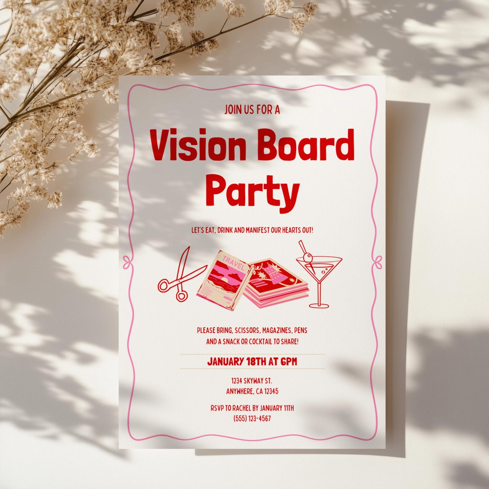 Playful Vision Board Party Invitation, Editable Canva Templates ...