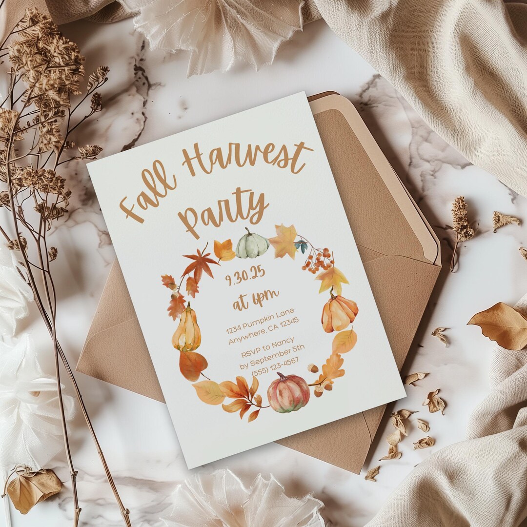 Fall Harvest Party Invitation, Family Event Editable Canva Template - Etsy