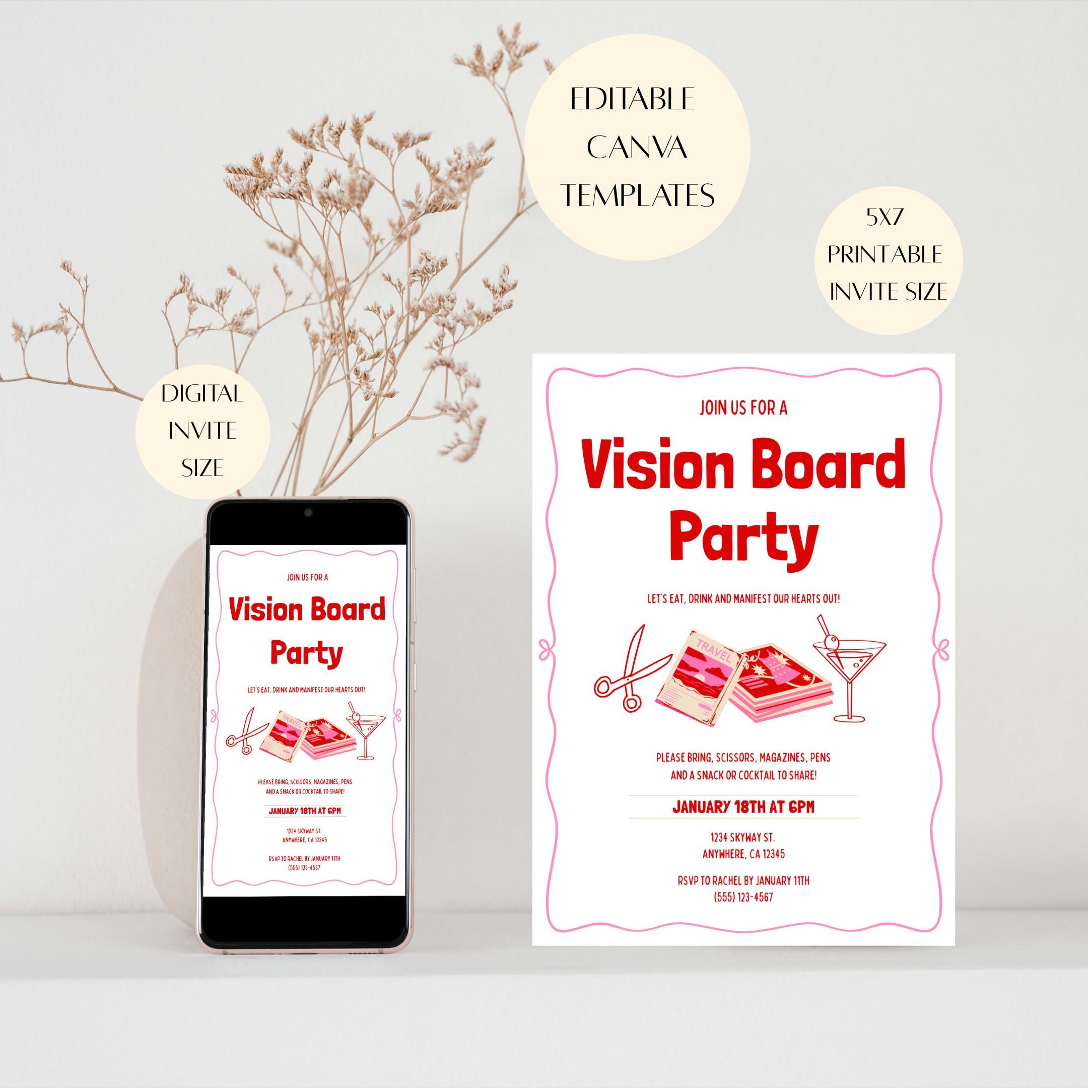 Playful Vision Board Party Invitation, Editable Canva Templates ...